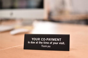 Engraved Co-pay Signs for Desks | Tent and Counter Copay Signs ...
